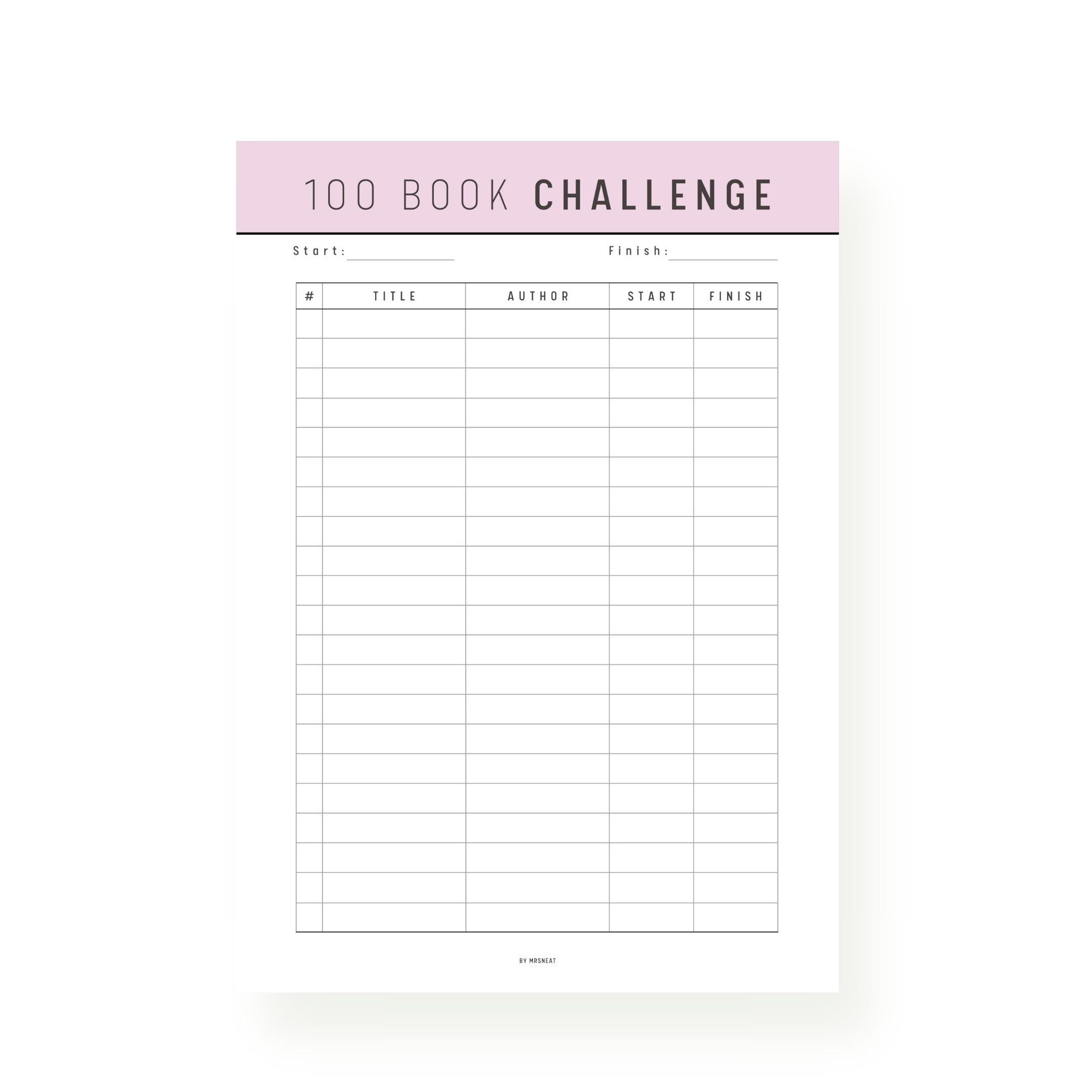 100 Book Challenge Printable, Reading Challenge, Reading Tracker ...