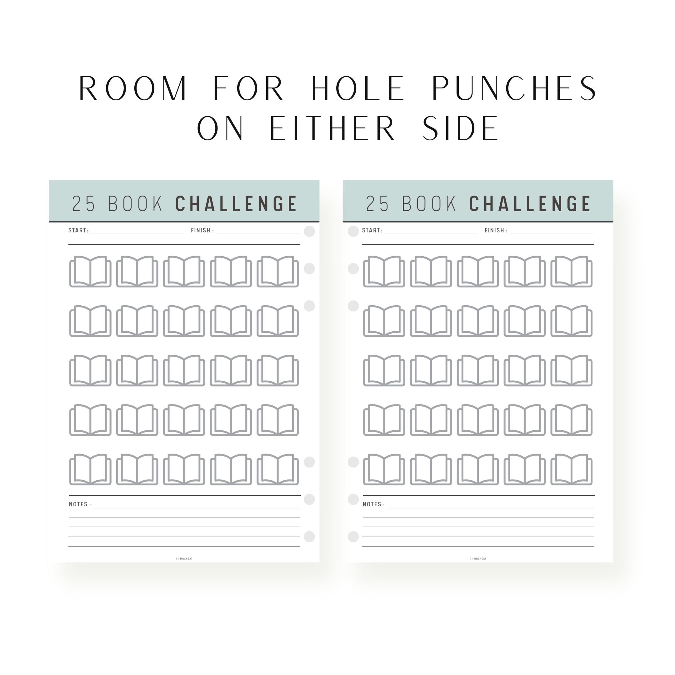 25 Book Challenge Printable, Reading Challenge Template, Pdf, A4, A5 ...