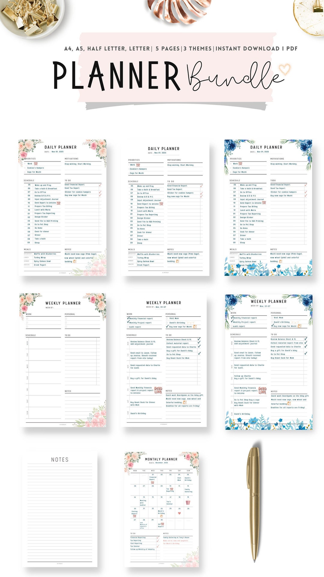 FILLABLE Planner Bundle PRINTABLE, Daily Planner, Weekly Planner ...