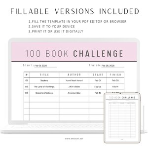 100 Book Challenge PRINTABLE, Reading Challenge, Fillable Reading ...