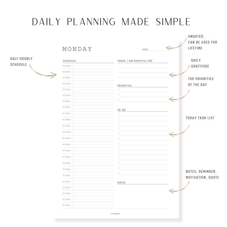 FILLABLE Daily Half Hour Planner PRINTABLE: Undated (PDF) - Etsy