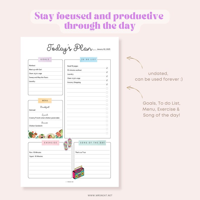 Fillable Todays Plan, Daily Planner Page, Daily Agenda Pages, PRINTABLE ...