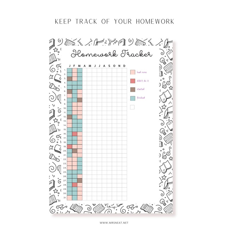 Printable Homework Tracker, Student Journal, Student Planner Page ...