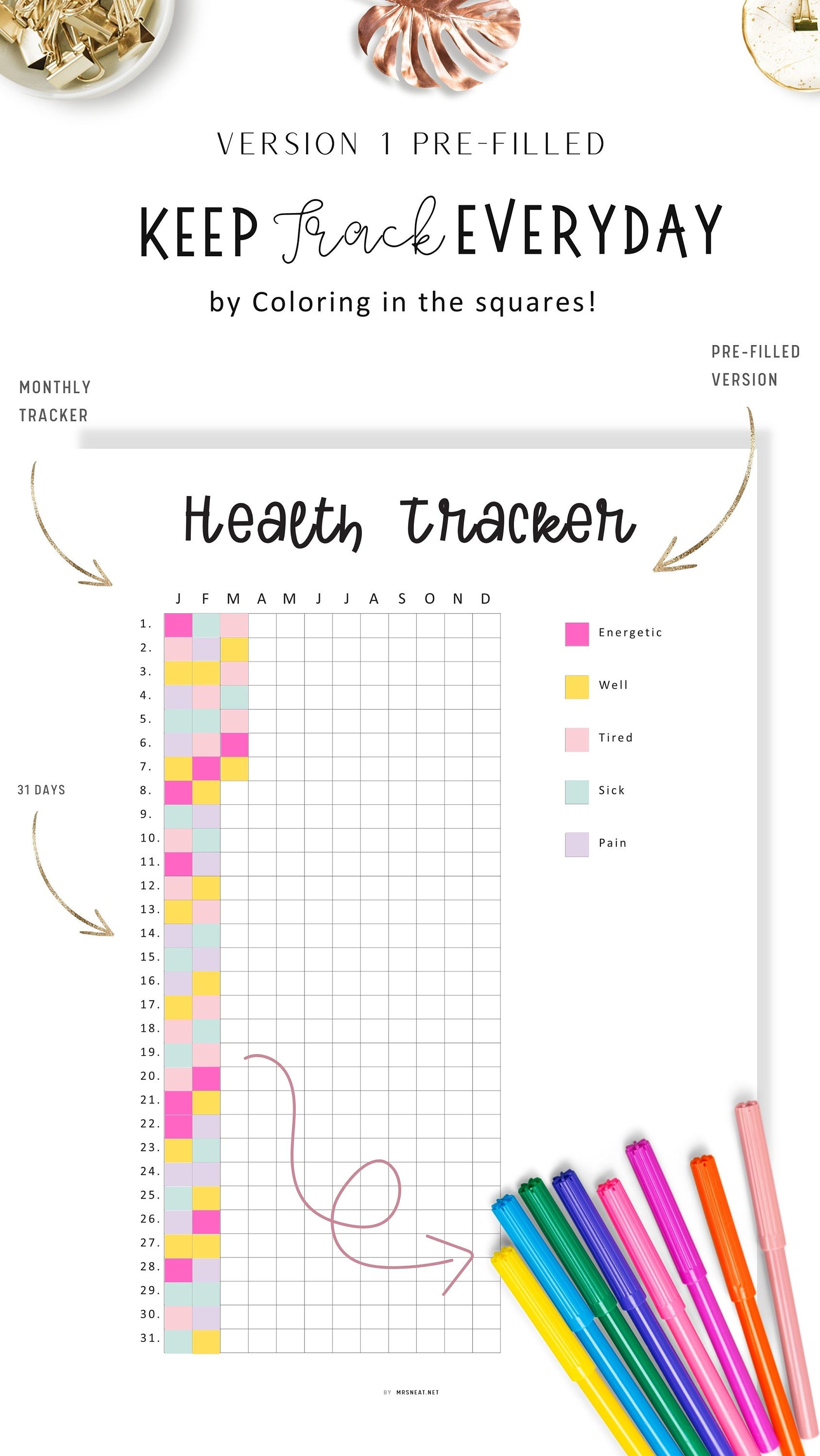 One Year Health Tracker Printable, Daily Health Journal, Health Diary ...