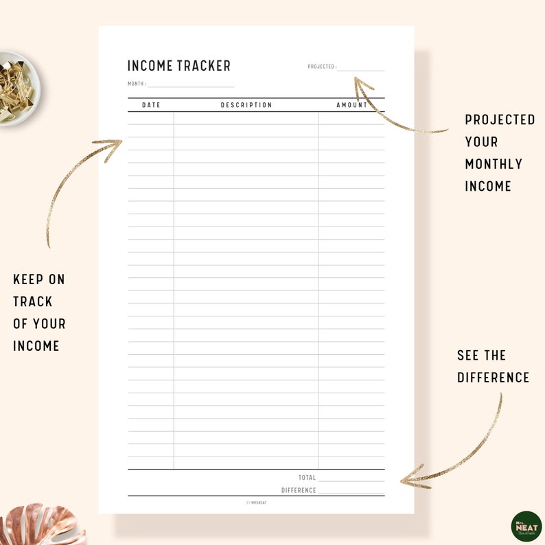 Income Expenses Tracker Printable for Personal and Small Business ...