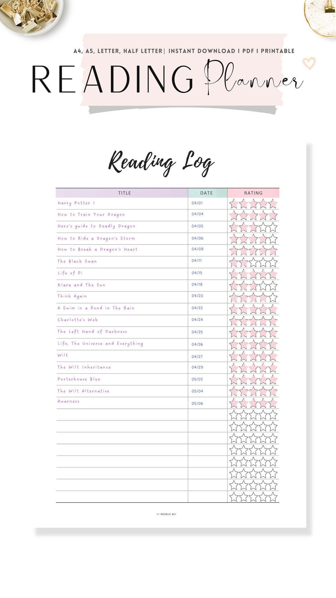 Reading Log Printable, Reading Log Journal, Reading Tracker, Colorful ...
