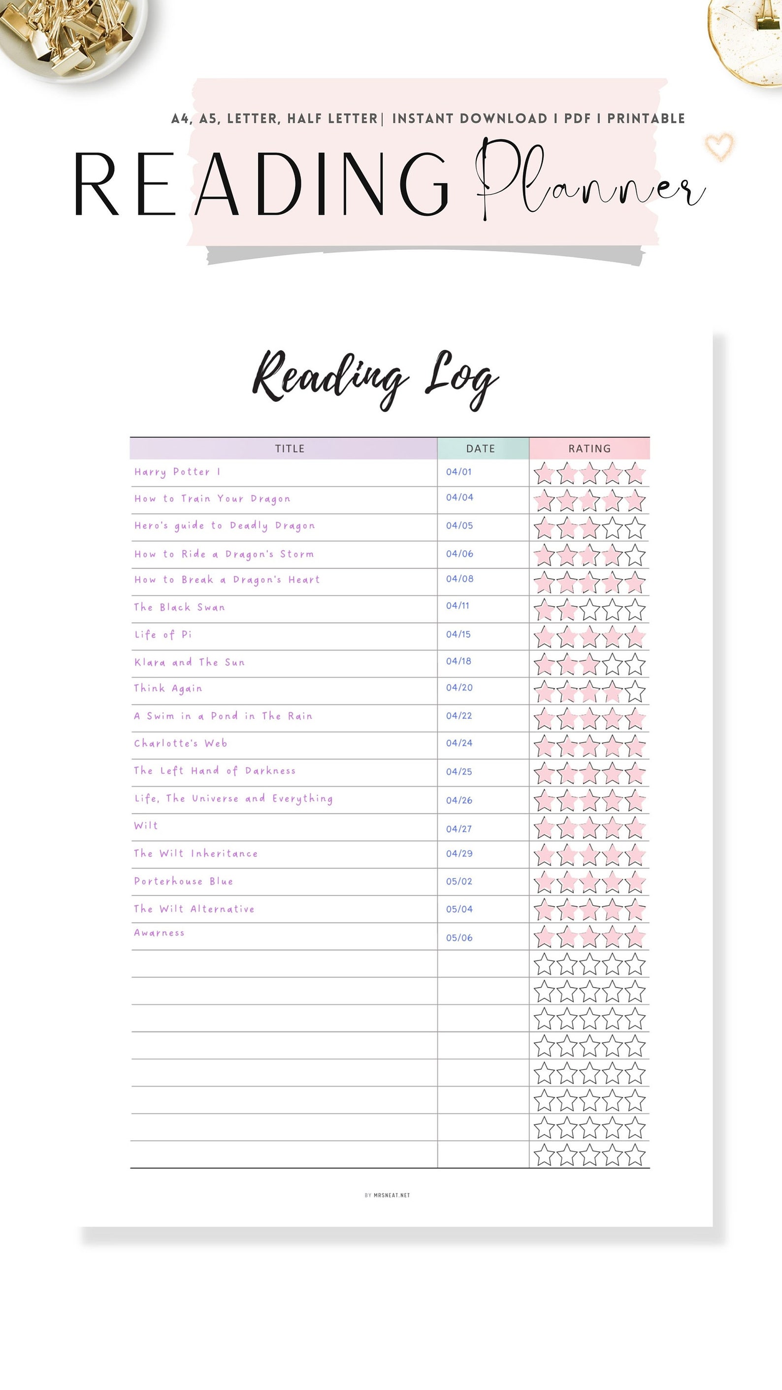 Reading Log Printable, Reading Log Journal, Reading Tracker, Colorful ...