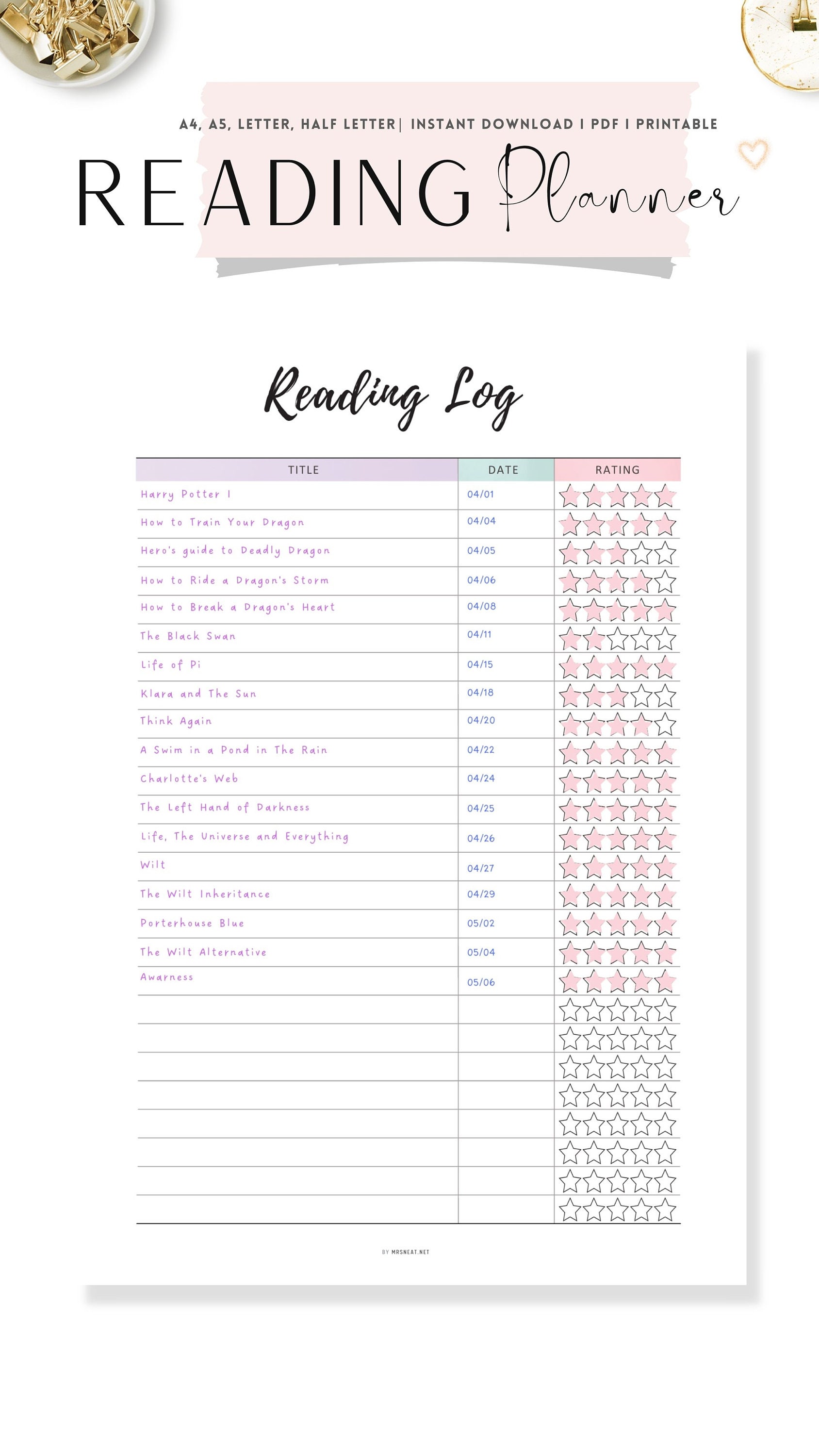 Reading Log Printable, Reading Log Journal, Reading Tracker, Colorful ...