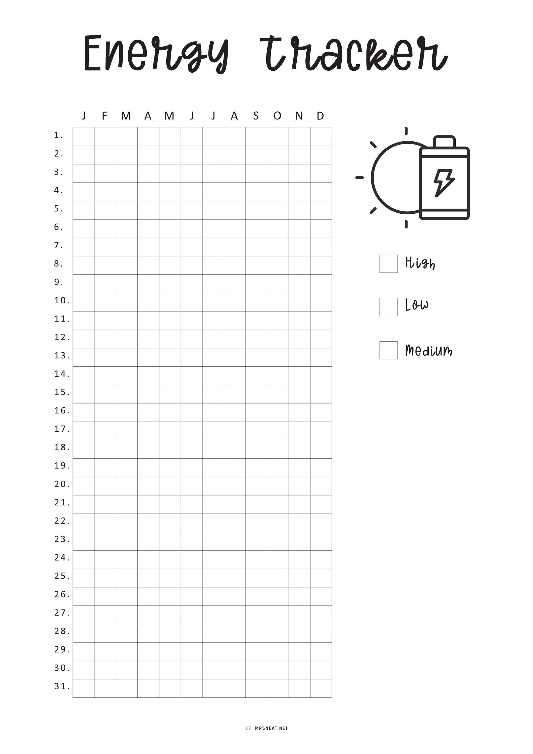 Yearly Energy Tracker Template Printable, Mood Tracker, Health Journal ...