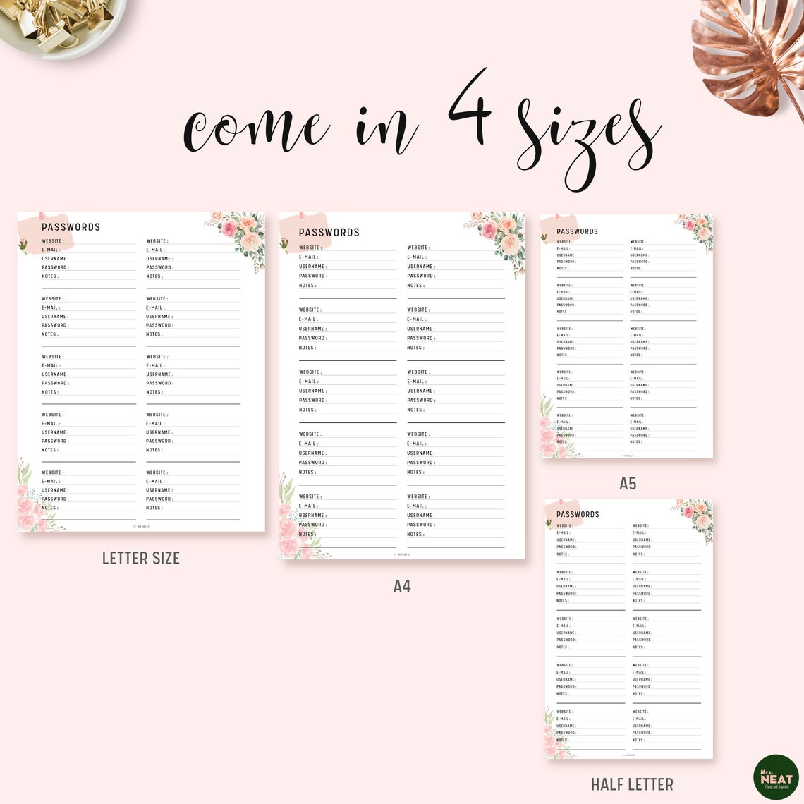 Floral Password Tracker Printable, Password Keeper, Password Record PDF ...