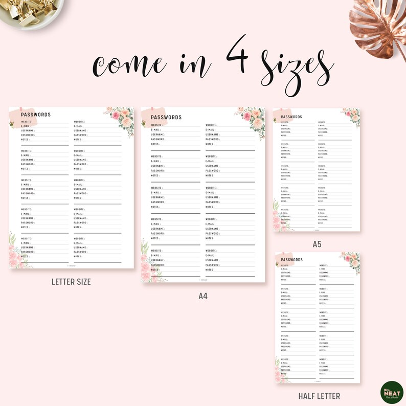 Floral Password Tracker Printable, Fillable Password Log, Password ...