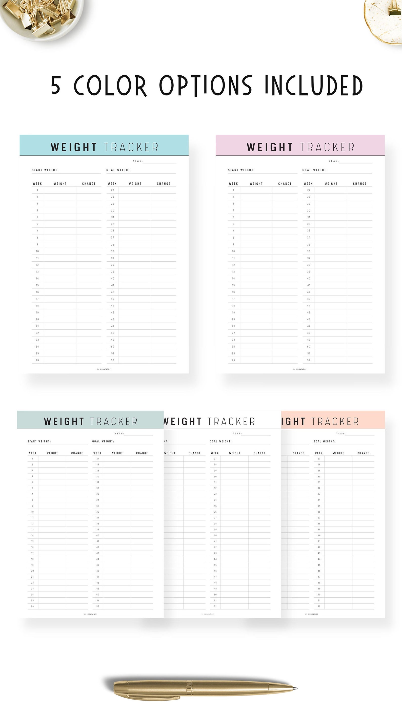 52 Week Weight Tracker Printable, Weight Loss Tracker Template ...