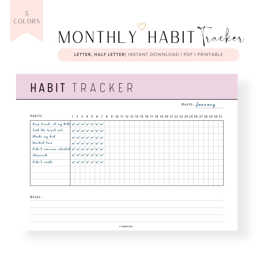 Monthly Habit Tracker Printable Landscape, Habit Tracke Template ...