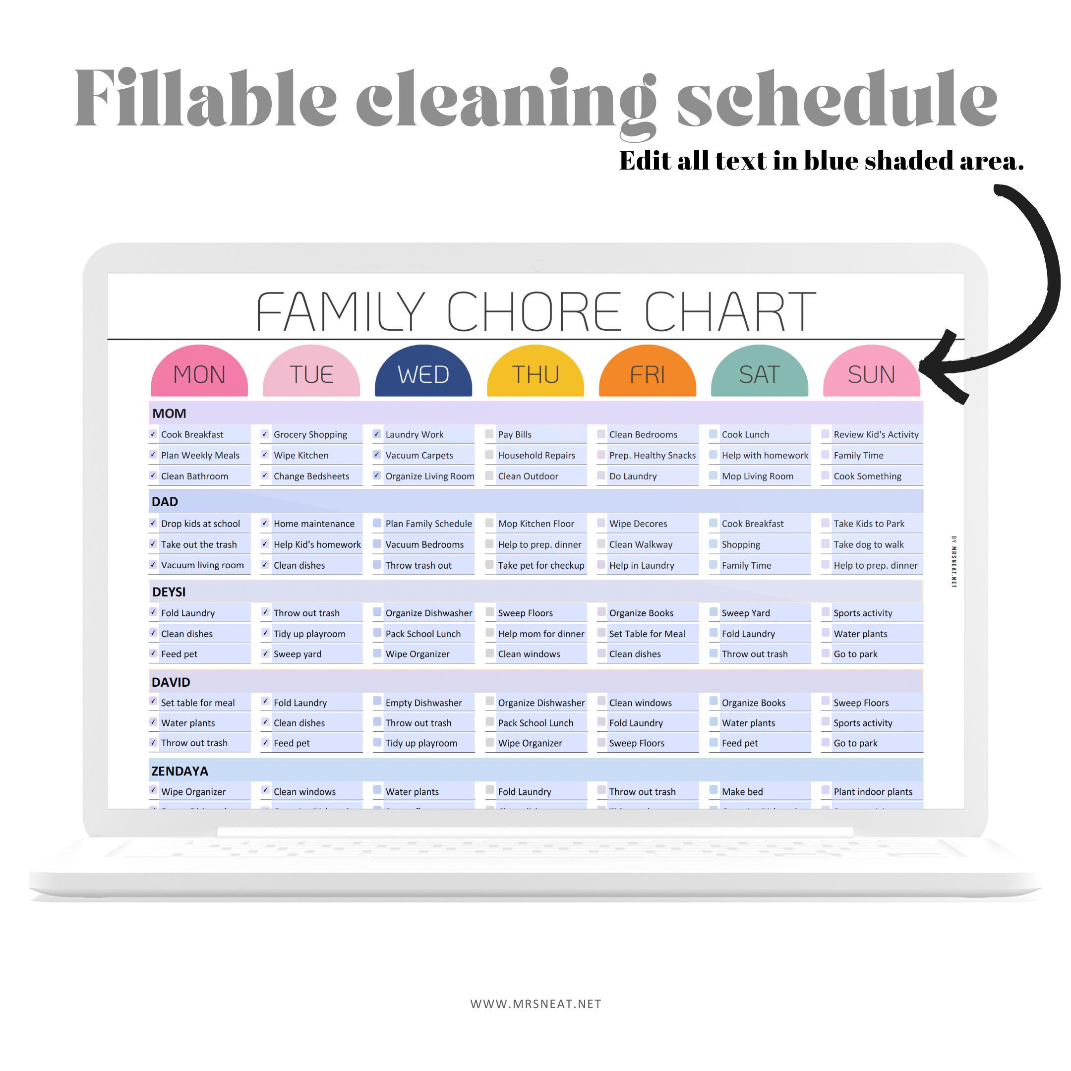 Family Chore Chart: FILLABLE Weekly Planner (printable PDF) - Etsy