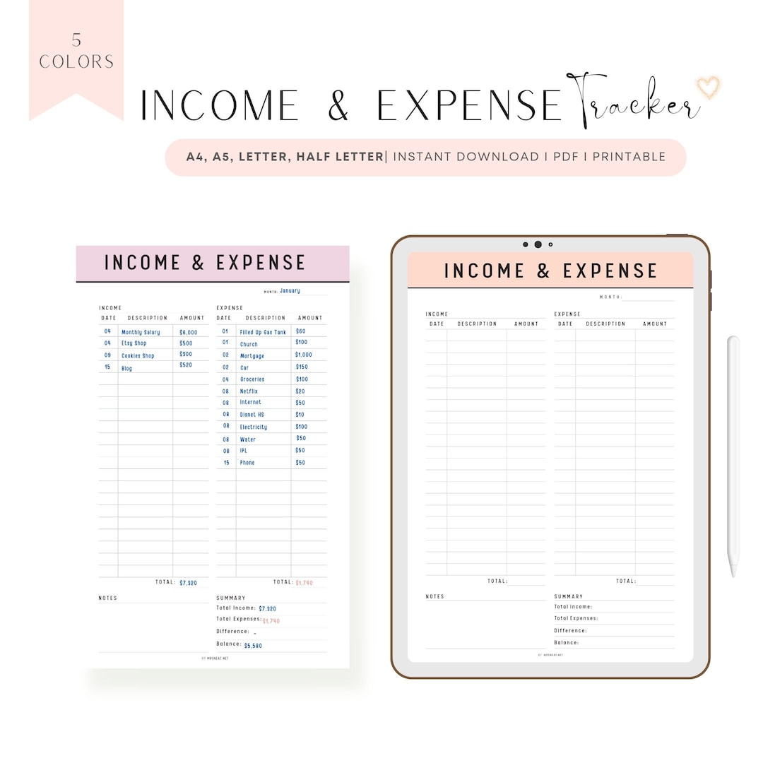 FILLABLE Income and Expense Tracker: PRINTABLE Template (PDF) - Etsy