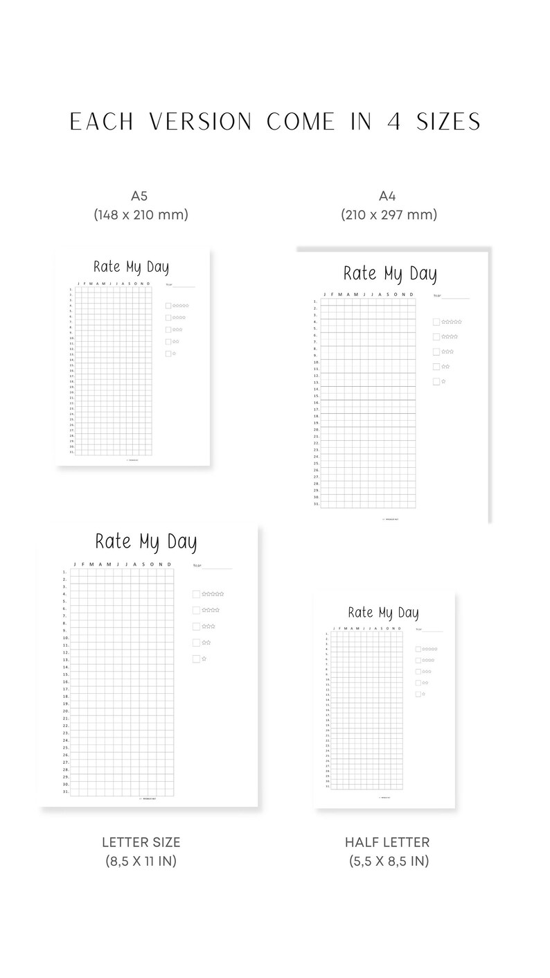 Rate My Day Tracker Printable, Daily Rating Planner, Yearly Day Rating ...