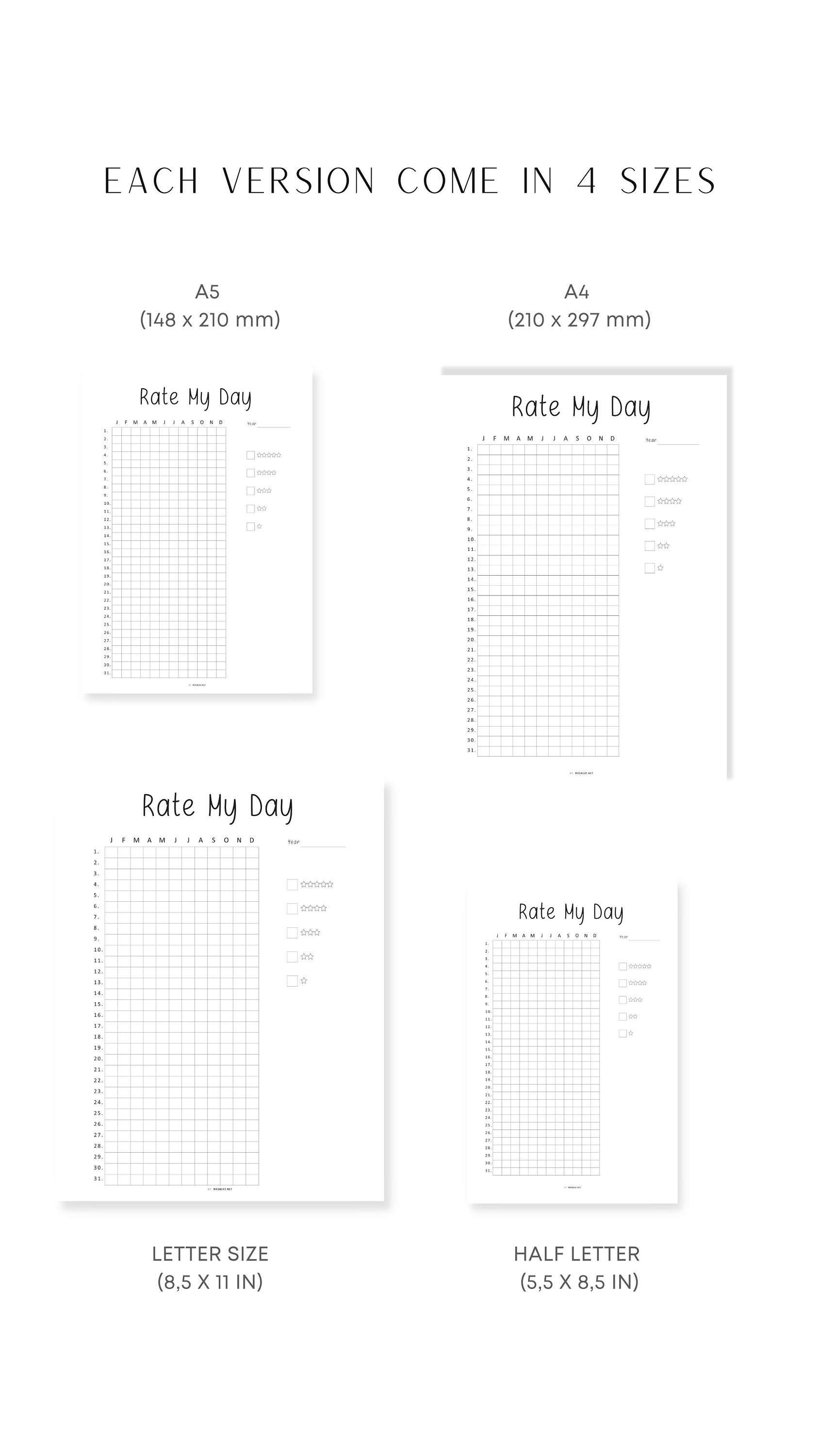 Rate My Day Tracker Printable, Daily Rating Planner, Yearly Day Rating ...