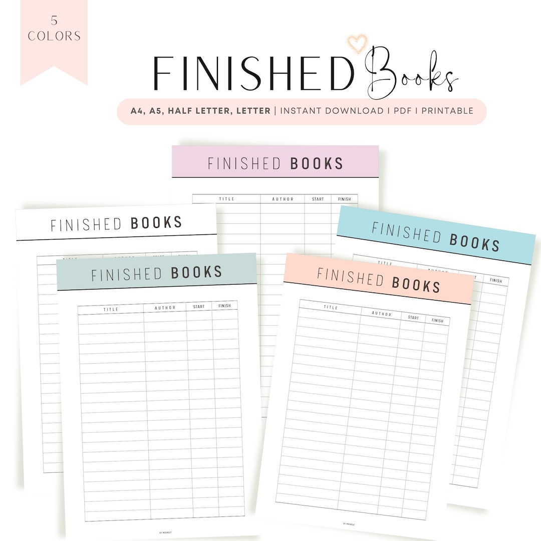 FILLABLE Book List PRINTABLE: Reading Tracker, 5 Colors, PDF (A4, A5 ...