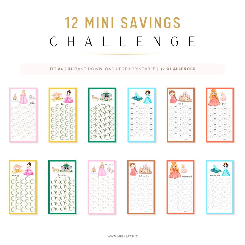 A6 Mini Savings Challenge PRINTABLE: Cash Stuffing, 12 Challenges (PDF ...