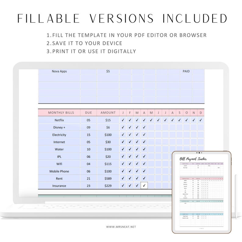 Bill Payment Tracker Printable, Bill Tracker Template, Weekly Monthly ...