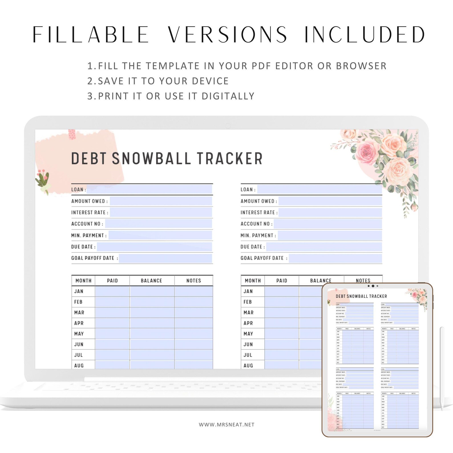 Floral Debt Snowball Tracker Printable, Snowball Debt Plan Printable ...