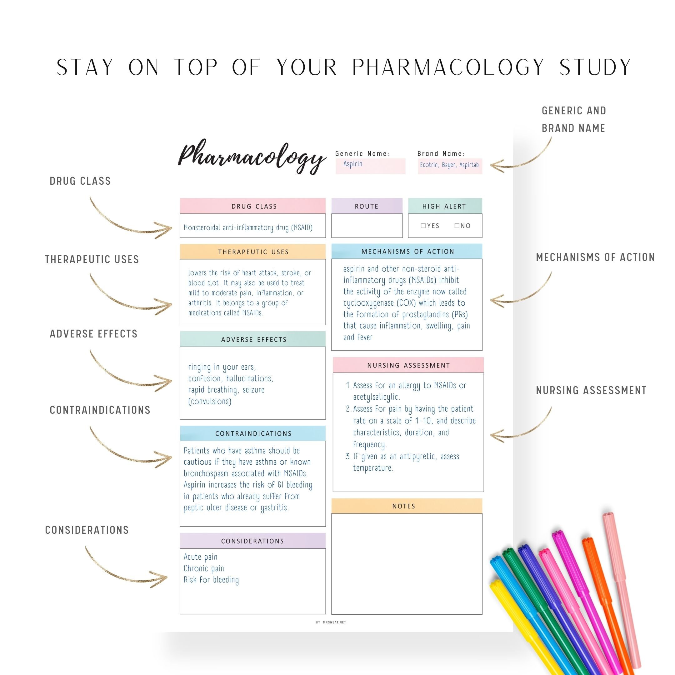 Pharmacology Notes Template, Fillable Nursing Drug Card (printable PDF ...