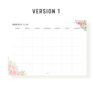 Undated Editable Monthly Planner Printable Landscape, Floral Theme ...