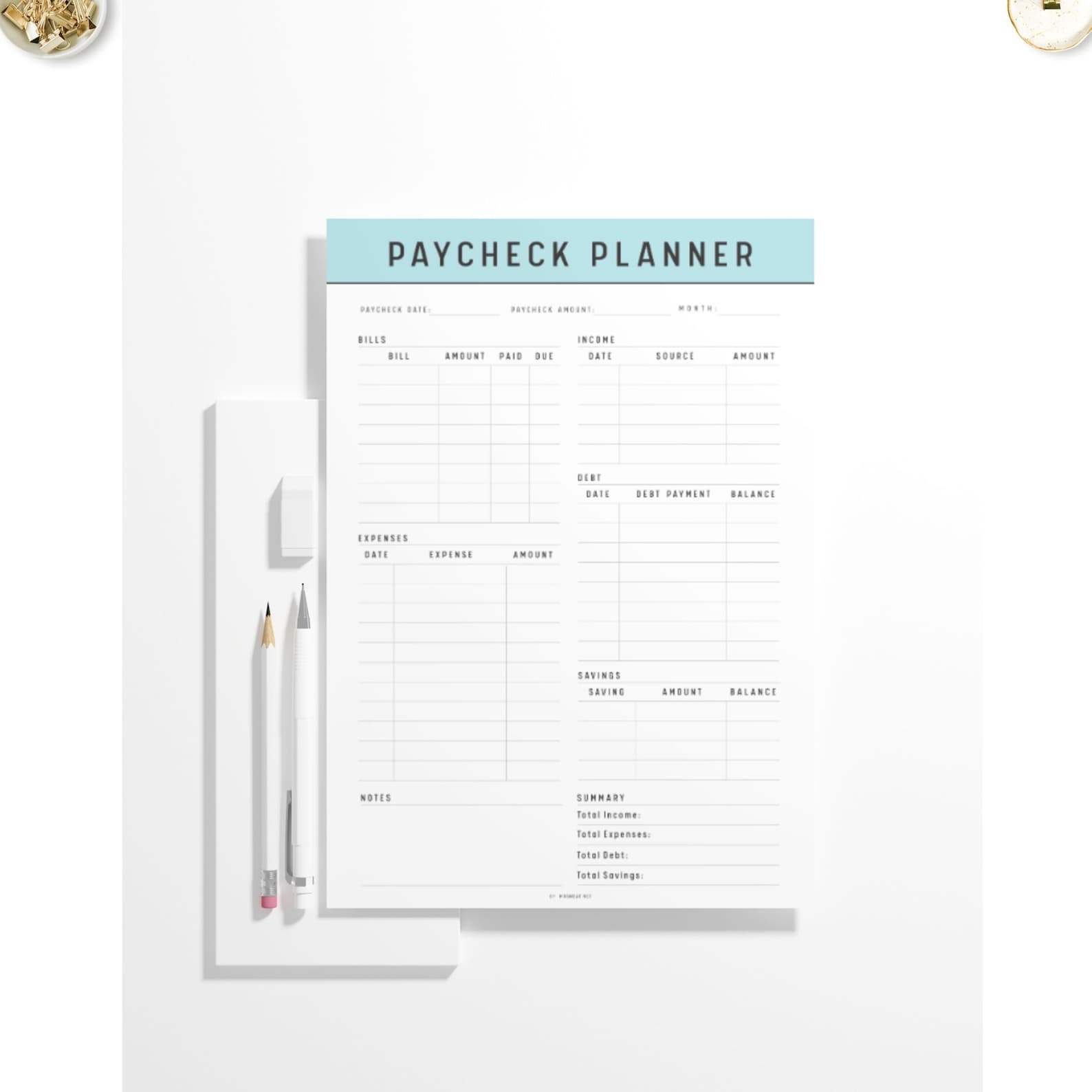 FILLABLE Paycheck Budget Planner, Bill & Expense Tracker (PRINTABLE PDF ...