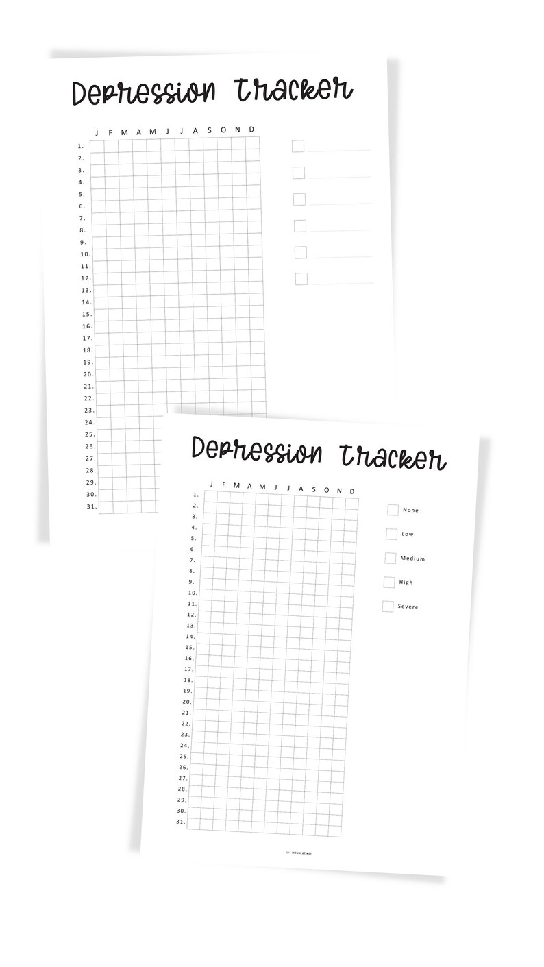 One Year Depression Tracker Printable, Depression Log Journal ...