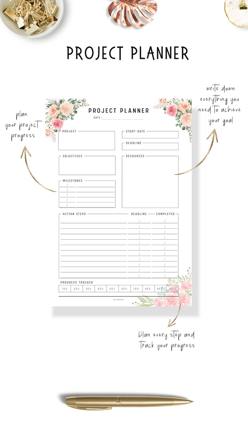 FILLABLE Project Planner PRINTABLE: Progress Tracker Template (PDF) - Etsy