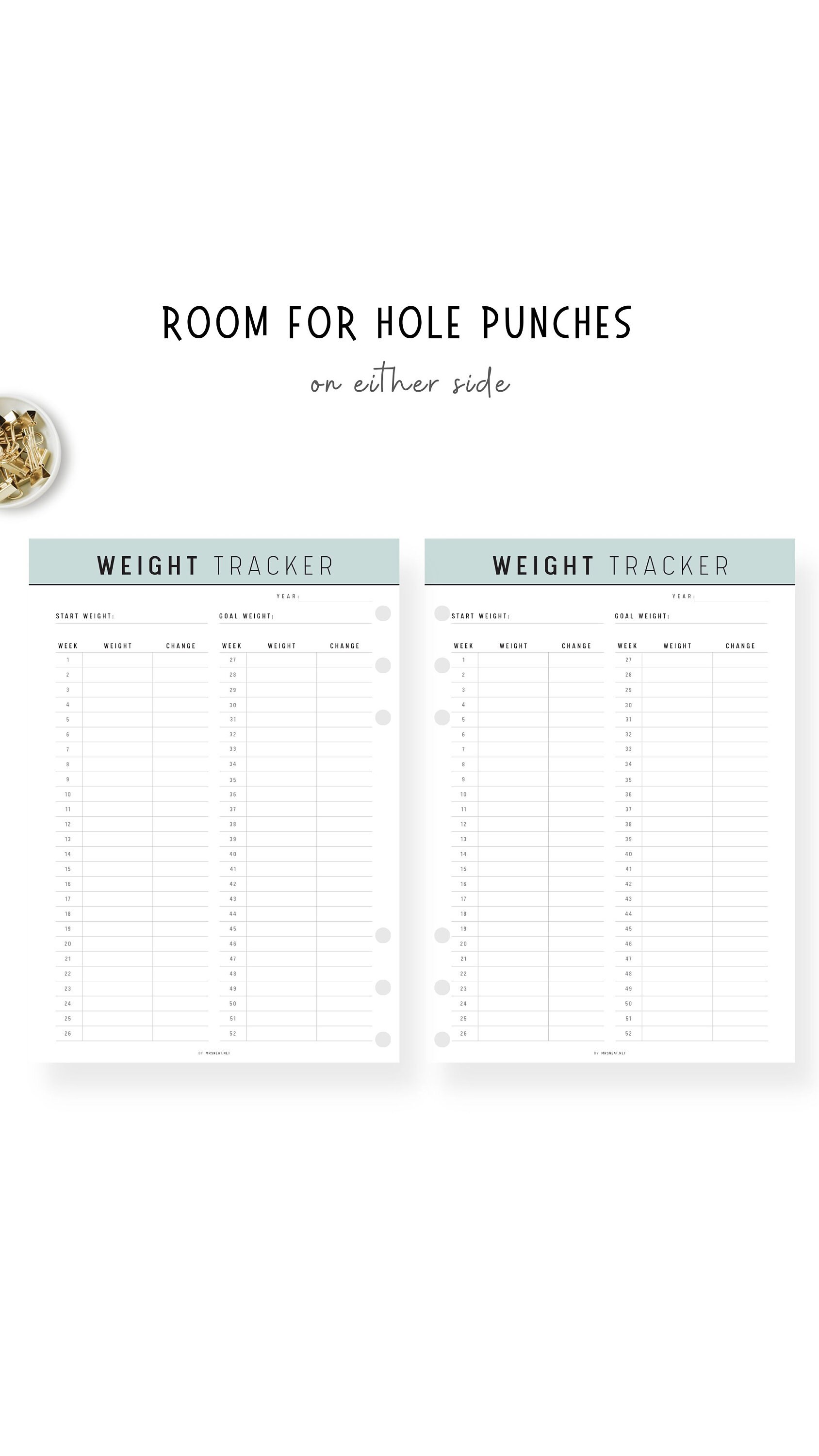 52 Week Weight Tracker Printable, Weight Loss Tracker Template, Weight ...