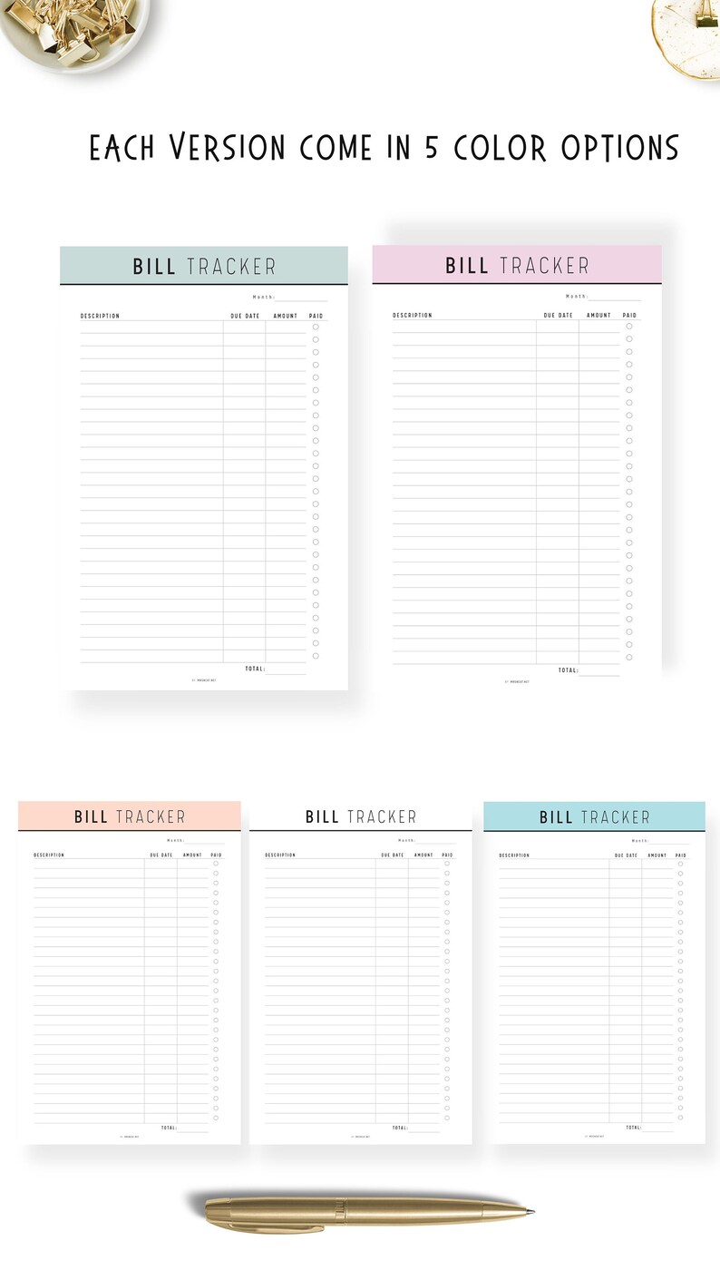 Bill Payment Tracker Printable, Spending Tracker Template, PDF, A4, A5 ...