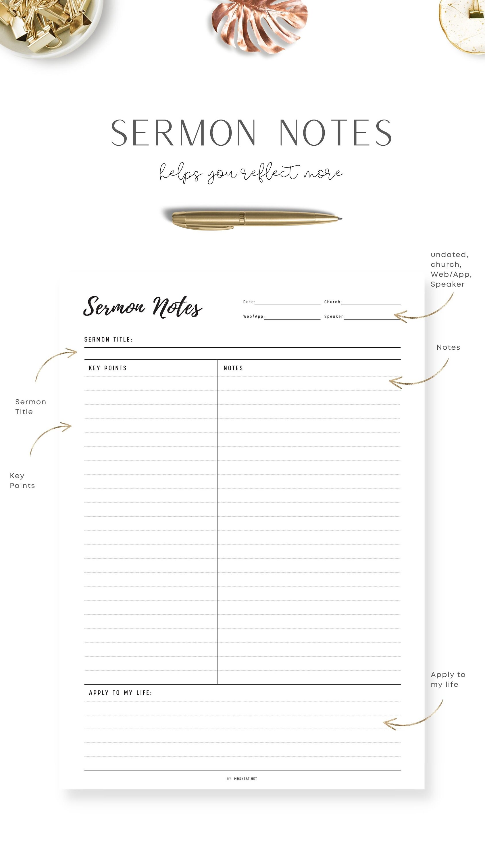 Sermon Notes Journal Printable, Personal Sermon Notes, Church Sermon ...