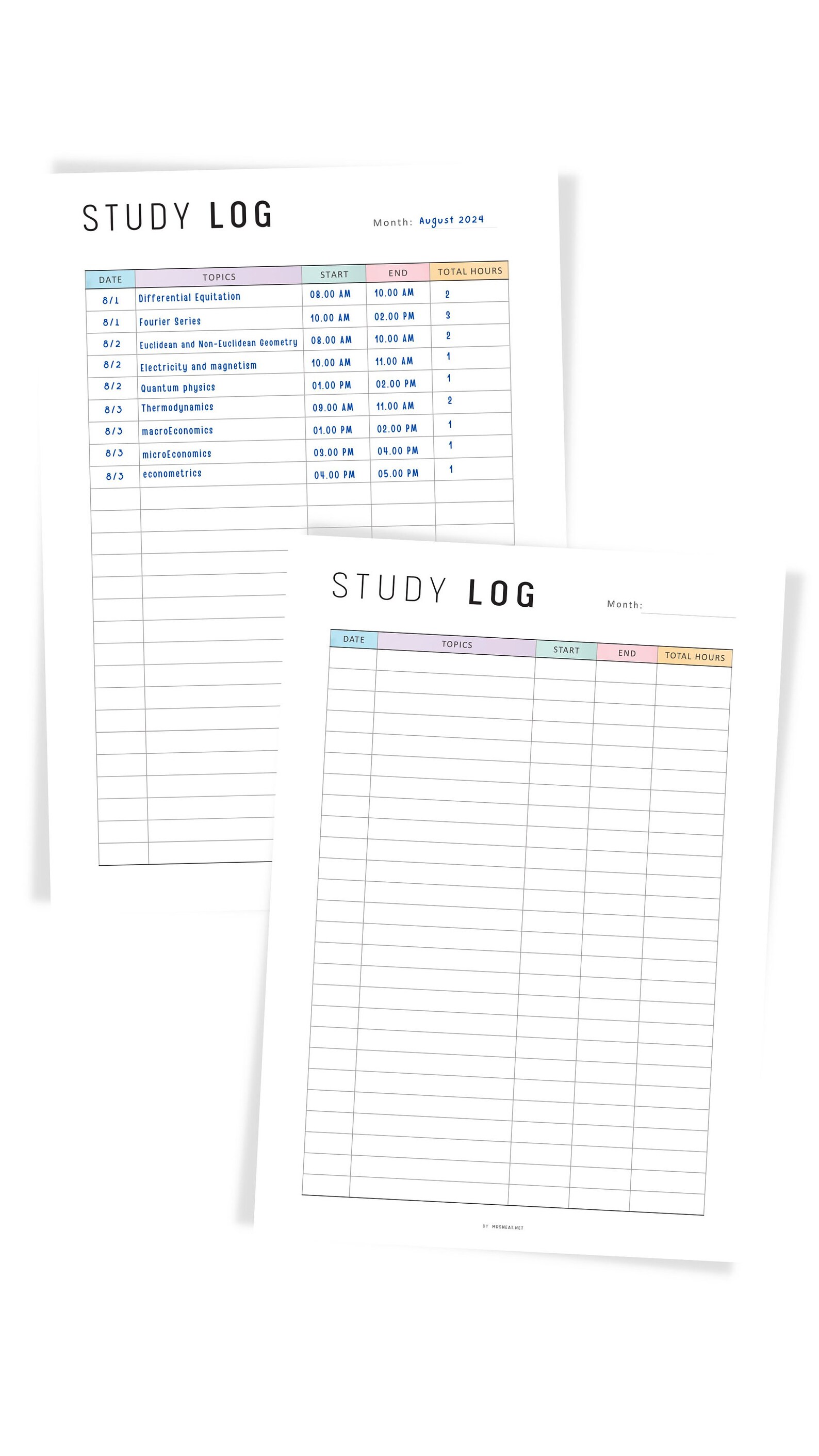 Study Log Printable, Monthly Study Tracker, Fillable Study Planner ...