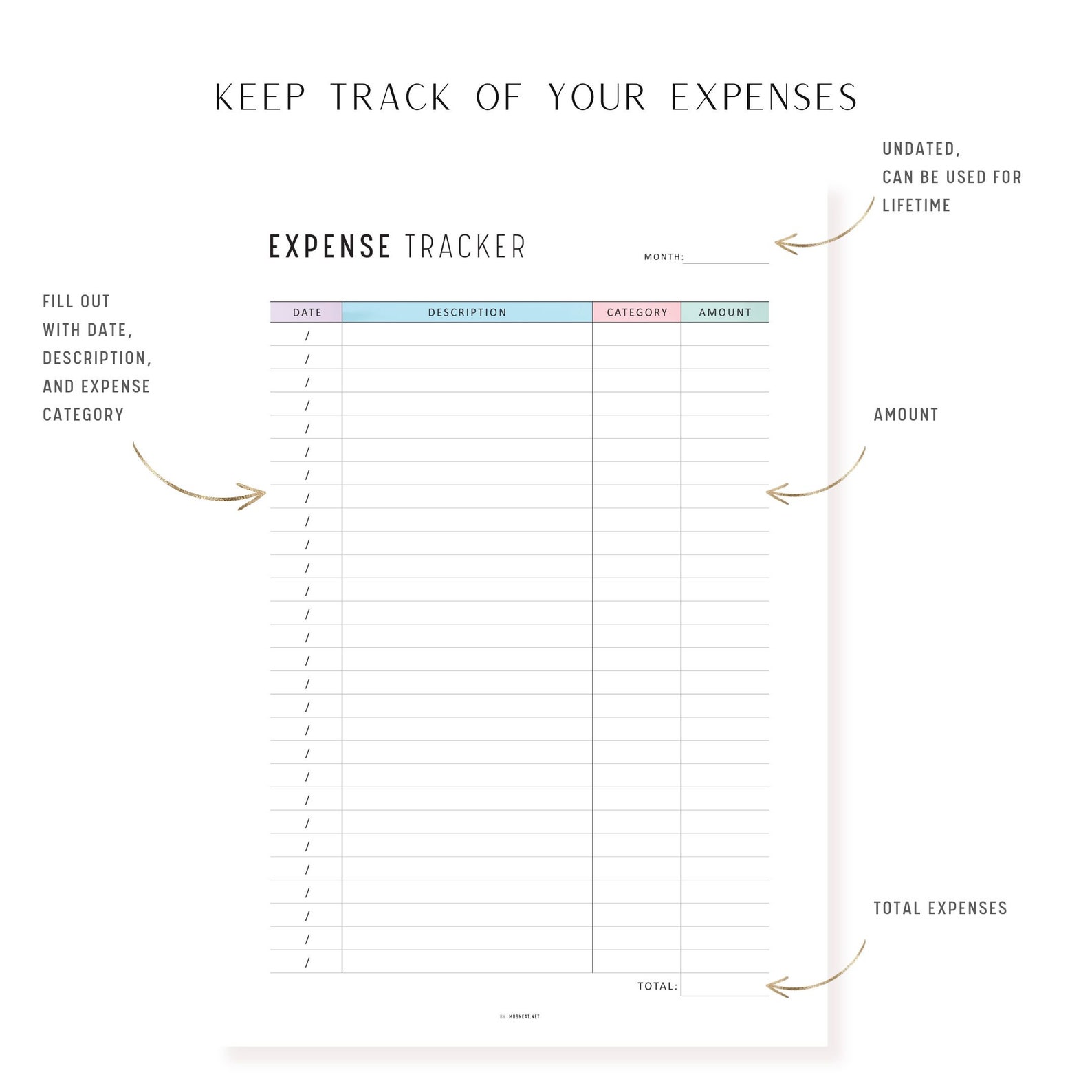 Expense Tracker Printable, Spending Tracker, Fillable Expense Log ...