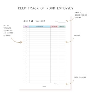 Expense Tracker Printable, Spending Tracker, Fillable Expense Log ...