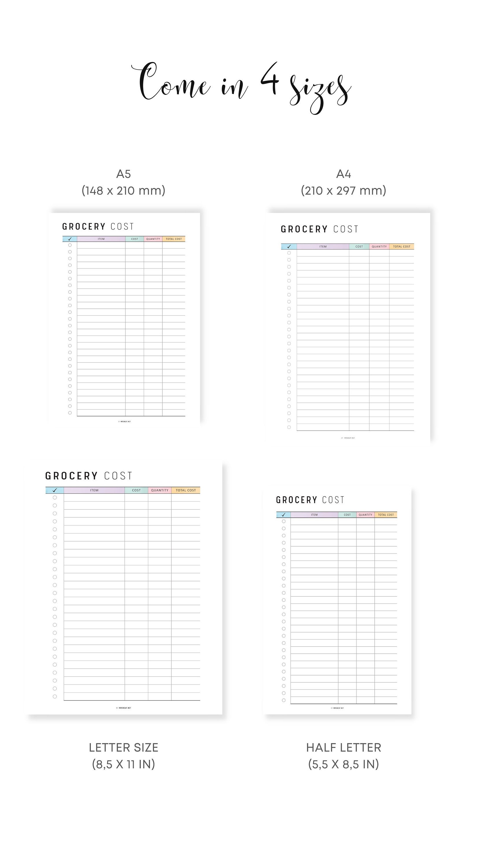 Fillable Grocery Budget Planner Printable, Grocery Cost List, PDF ...