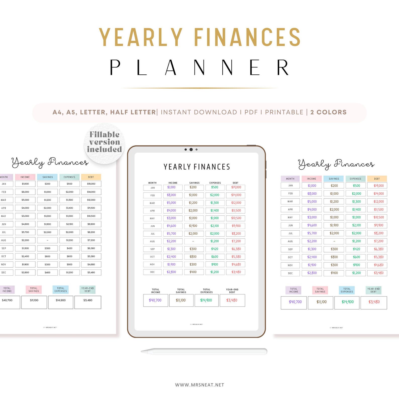 FILLABLE Yearly Finance Tracker Template: Money Management Planner, 2 ...
