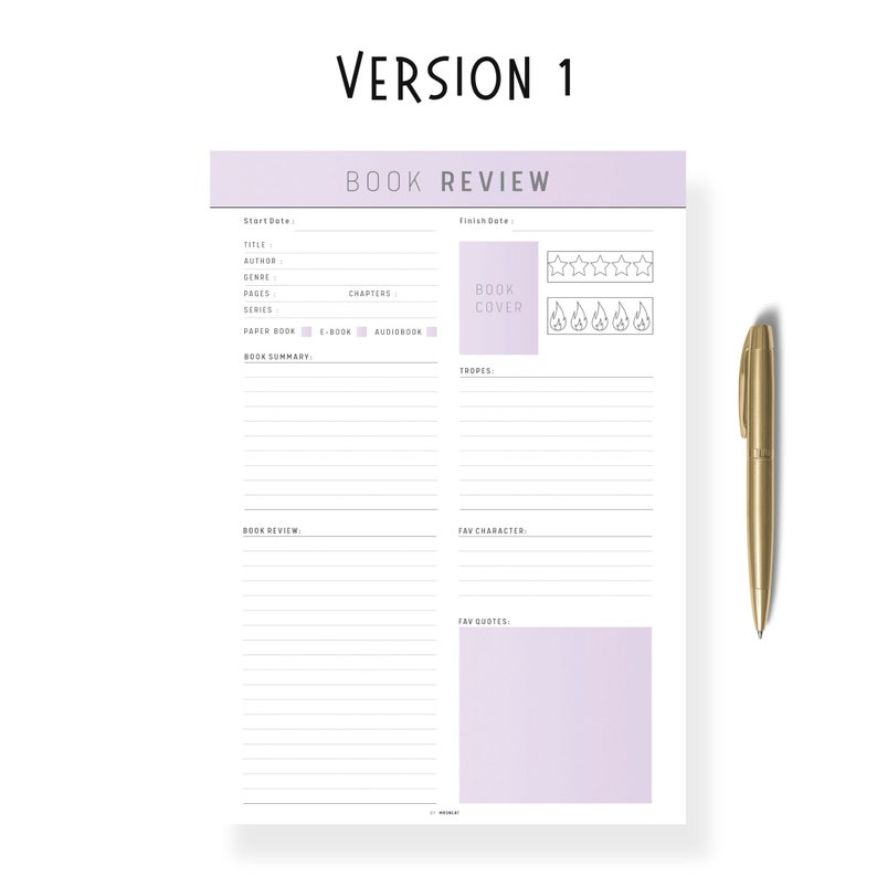 FILLABLE Book Review Template: PRINTABLE Journal Page (PDF) - Etsy