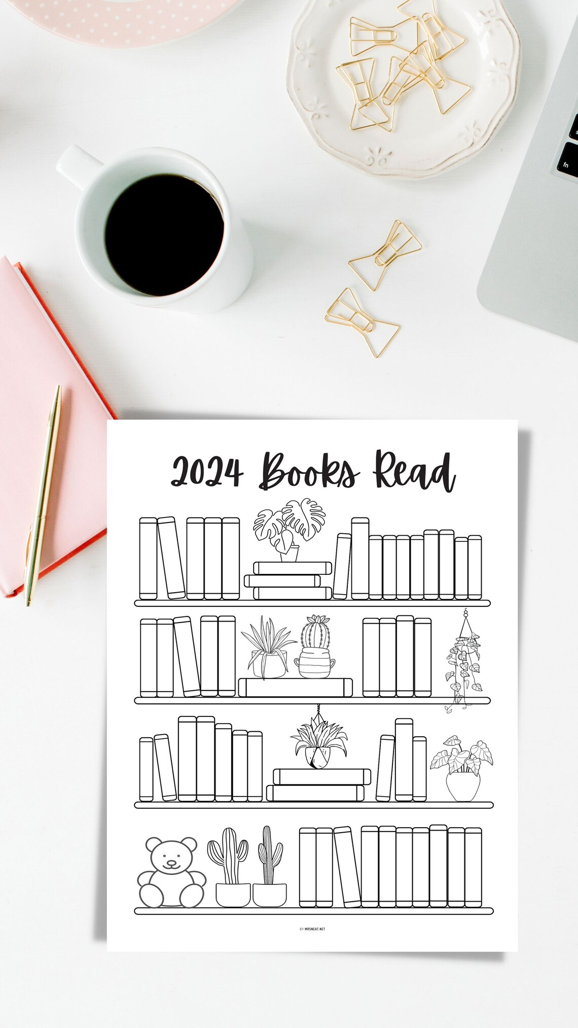 Bookshelf Reading Tracker Printable, 2024 Books Read, 50 Books Read ...