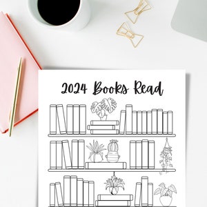 Bookshelf Reading Tracker Printable, 2024 Books Read, 50 Books Read ...
