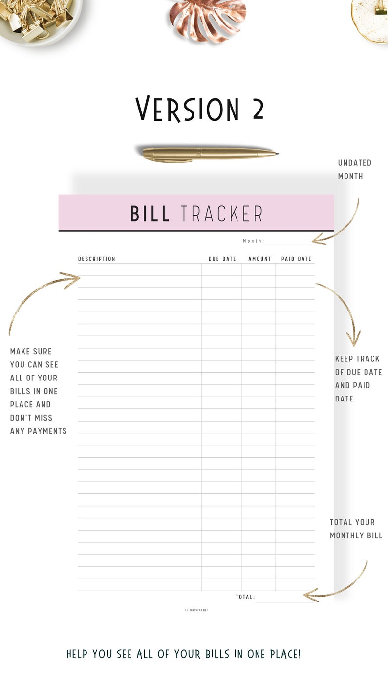 Bill Payment Tracker Printable, Spending Tracker Template, PDF, A4, A5 ...