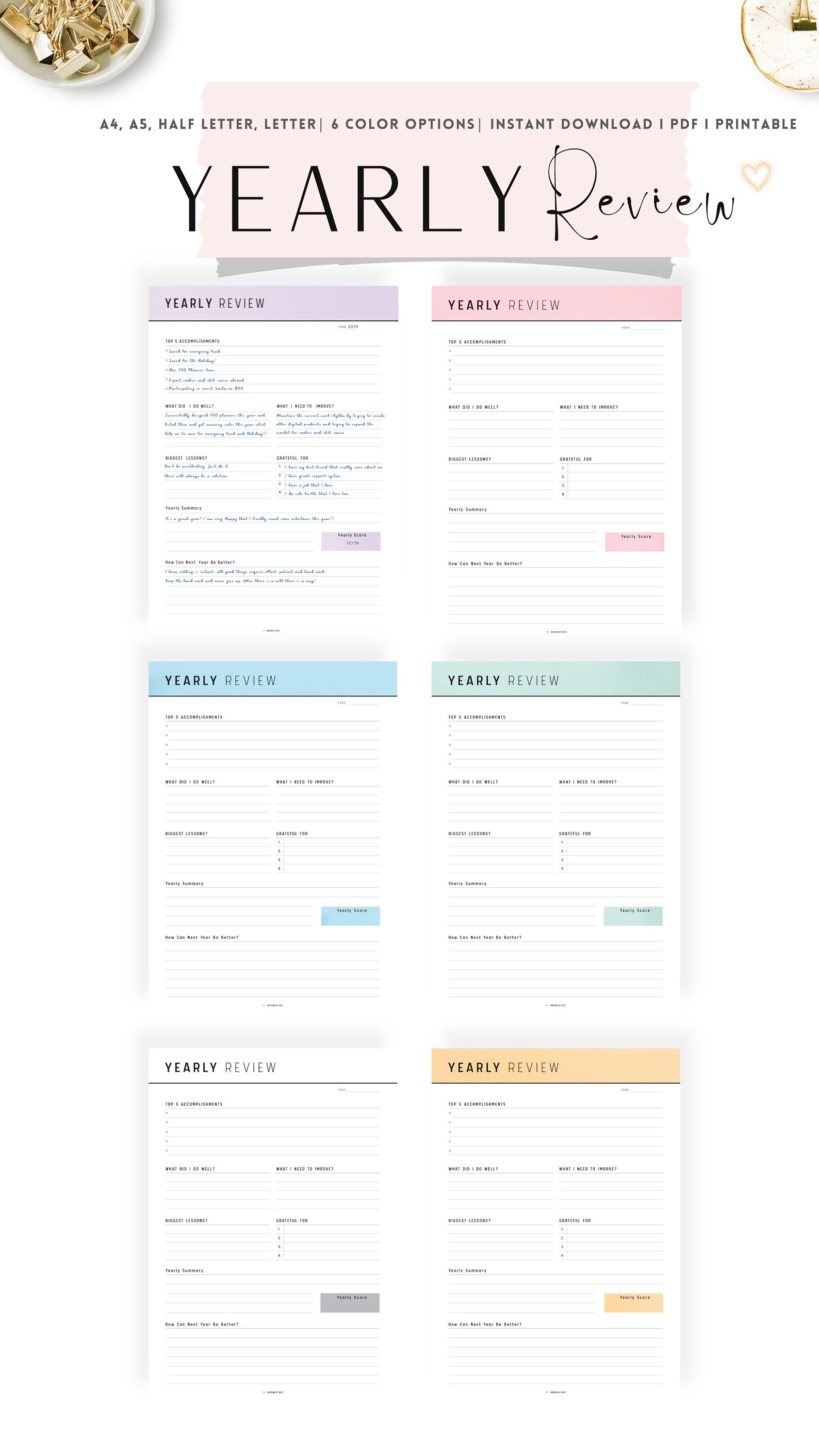 Yearly Review Template Printable, Yearly Overview Template, Yearly ...