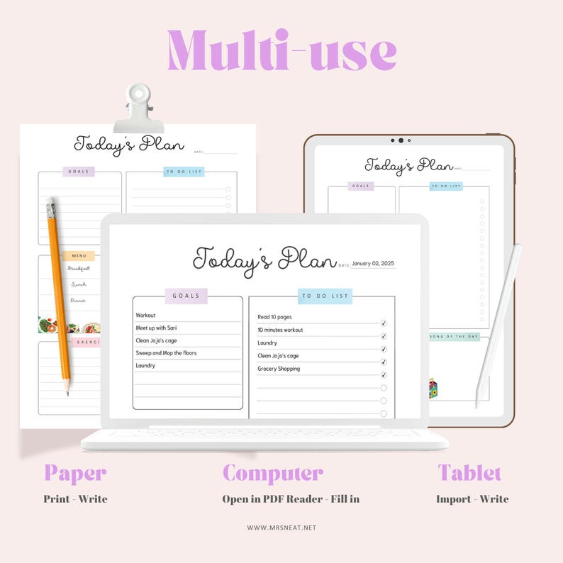 Fillable Todays Plan, Daily Planner Page, Daily Agenda Pages, PRINTABLE ...