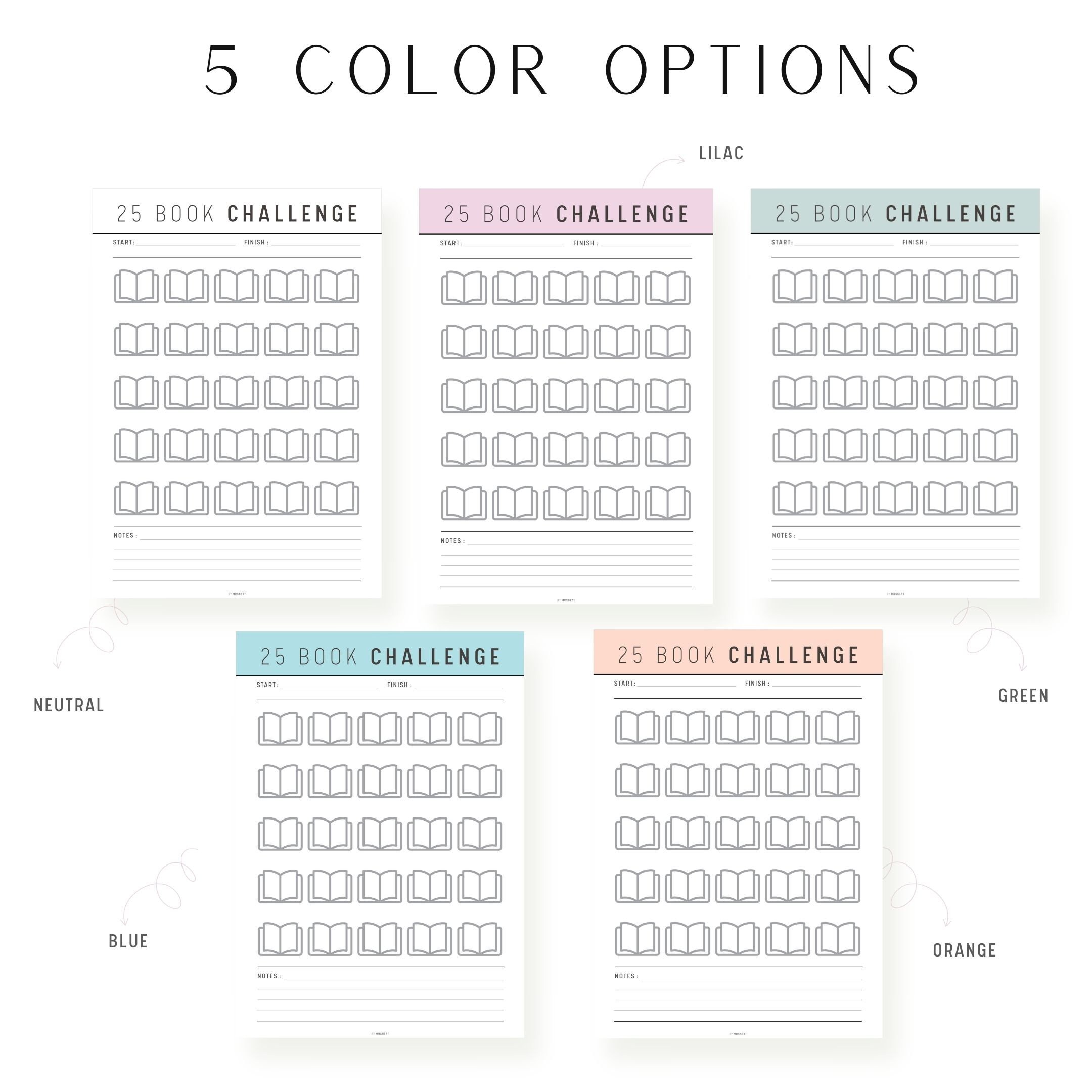 25 Book Challenge Printable, Reading Challenge Template, Pdf, A4, A5 ...
