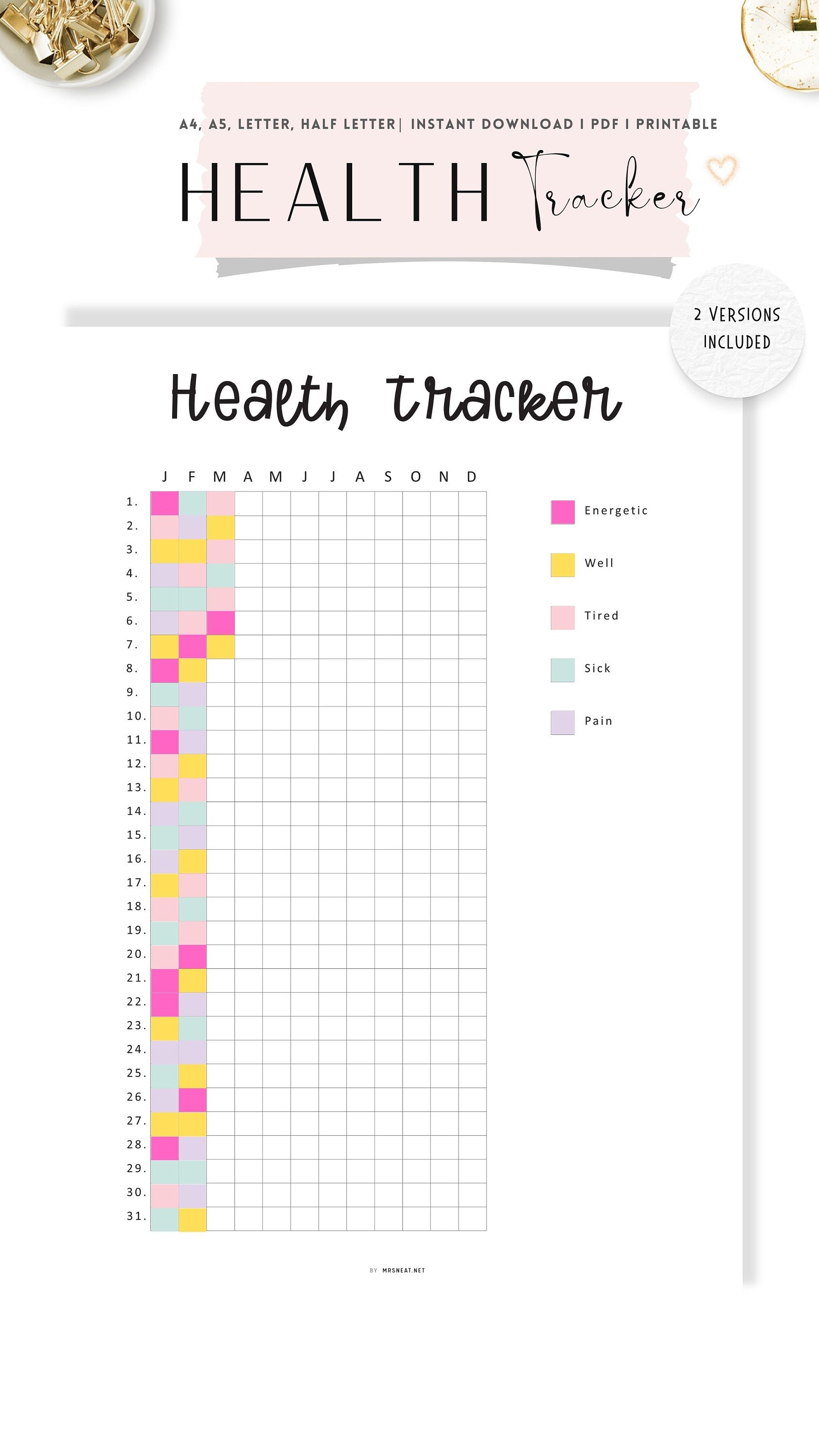 One Year Health Tracker Printable, Daily Health Journal, Health Diary ...