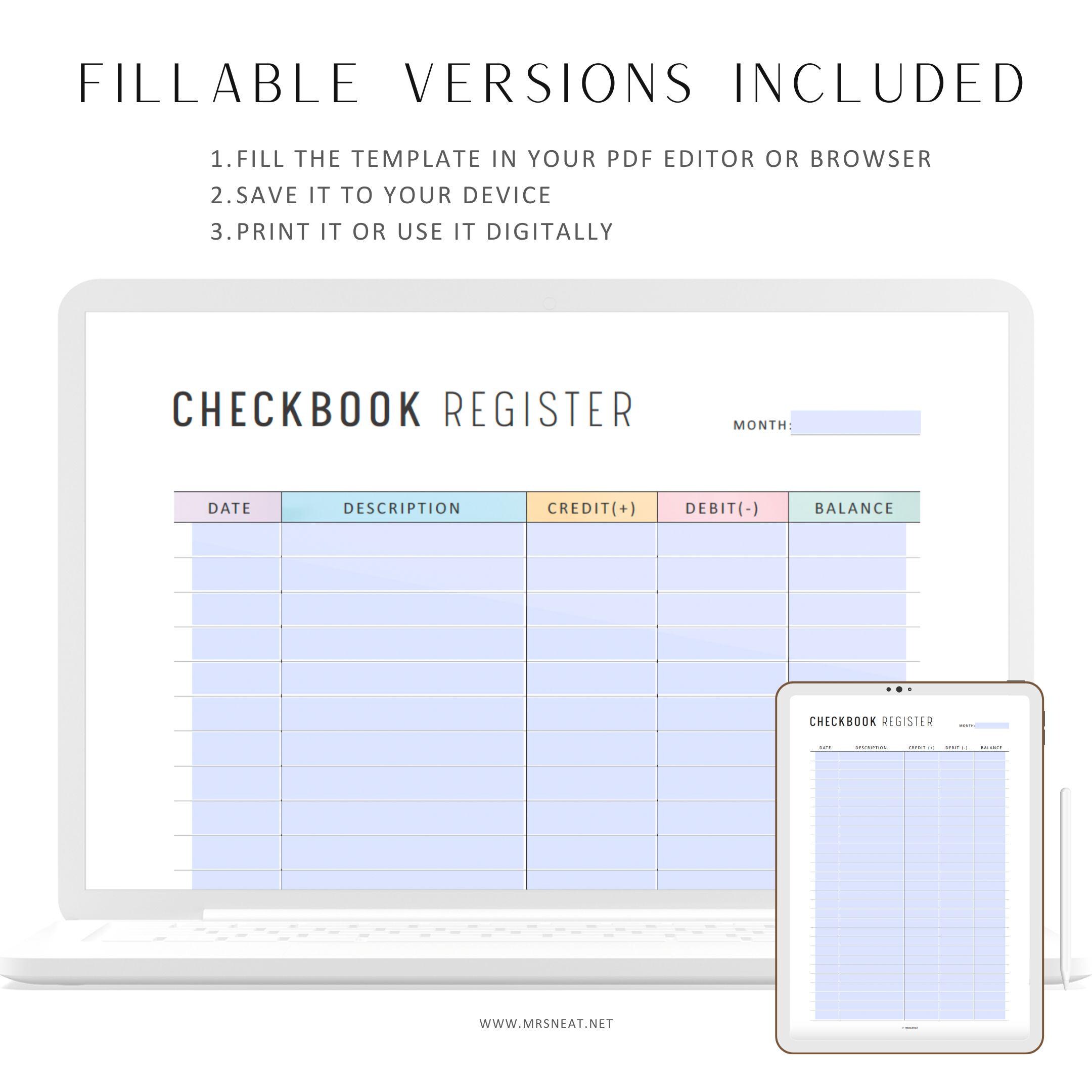 Checkbook Register Printable, Check Transaction Tracker, Checkbook Log ...