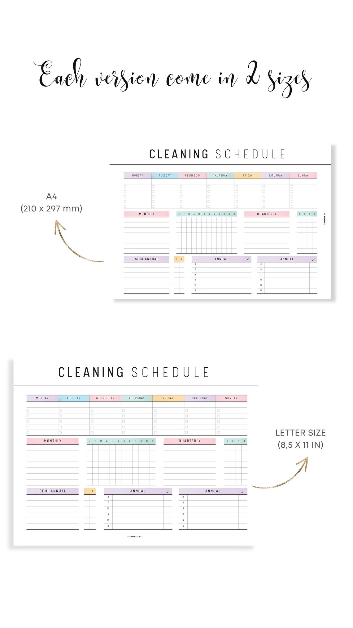 Colorful Cleaning Schedule Template, Cleaning Checklist Printable, A4 ...