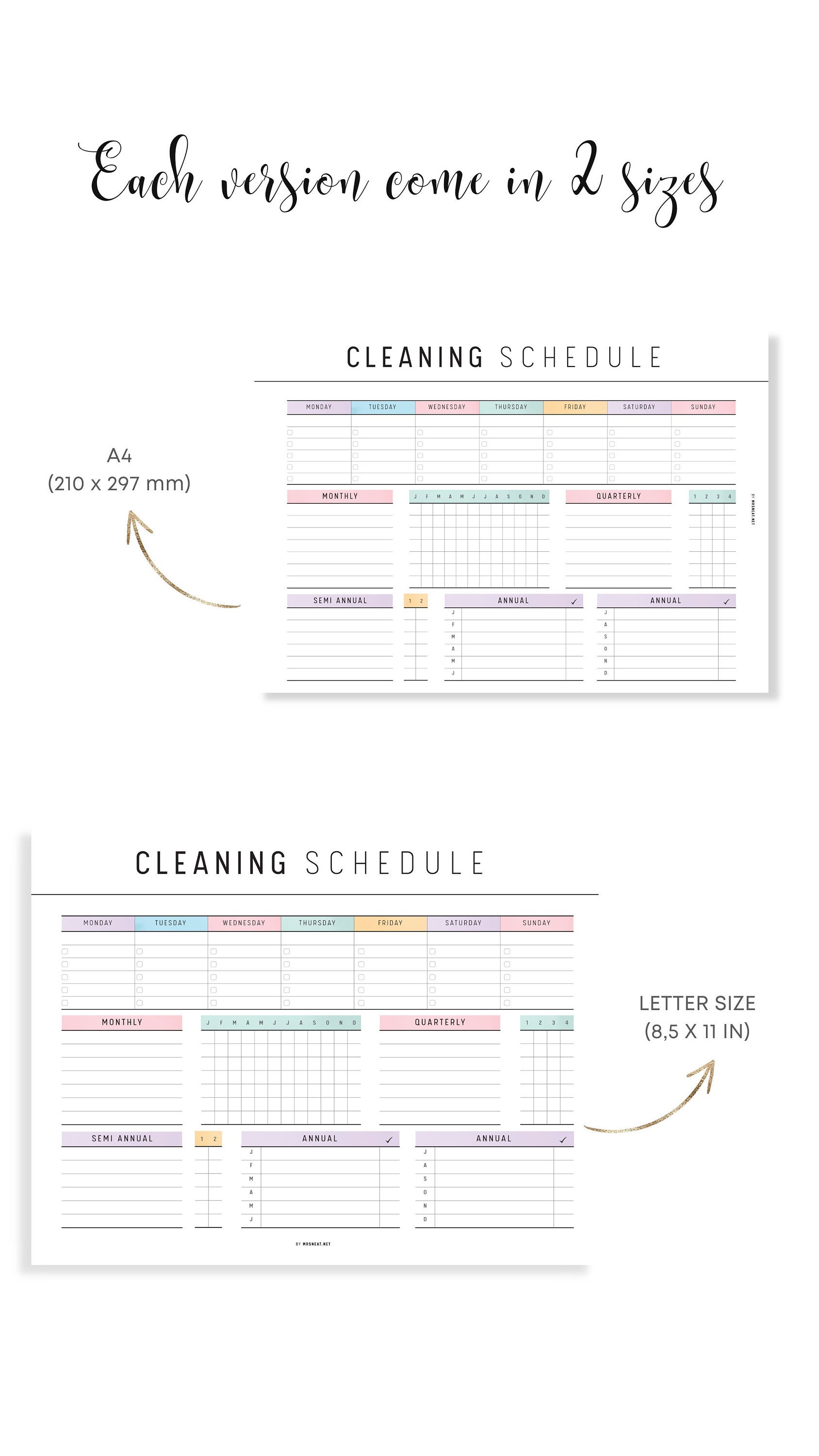 Colorful Cleaning Schedule Template, Cleaning Checklist Printable, A4 ...