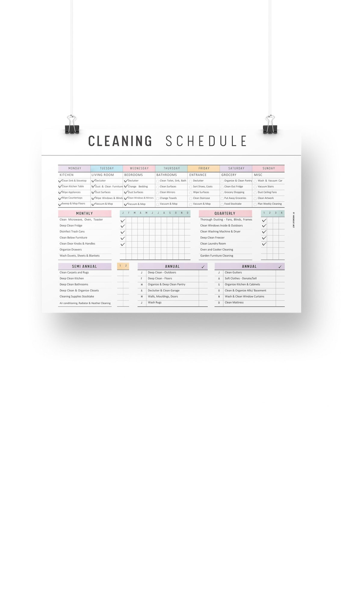 Colorful Cleaning Schedule Template PRINTABLE: FILLABLE Checklist (a4 ...